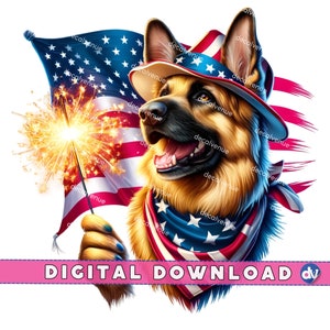 Patriotic German Shepherd PNG: 4th of July Clipart (digital Download ...