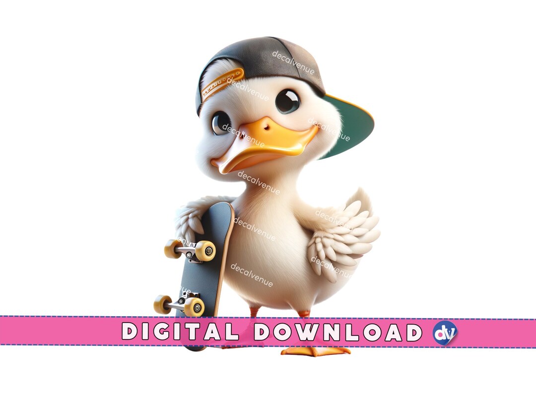 Duck Snapback Hat With Skateboard Duckling Art, Digital Download, Cute ...