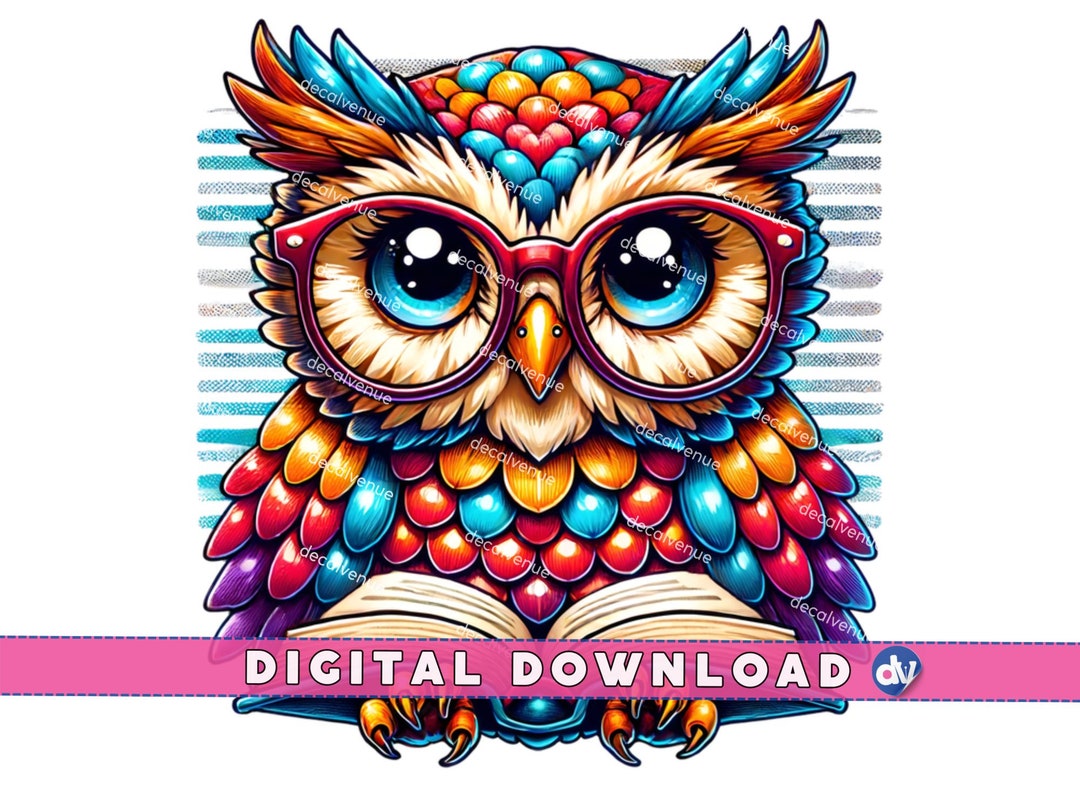 Owl With Reading Glasses Open Book PNG Digital Download Clipart ...