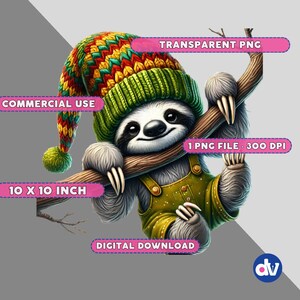 Sloth Gnome Handing Tree Branch PNG Digital Download Clipart ...