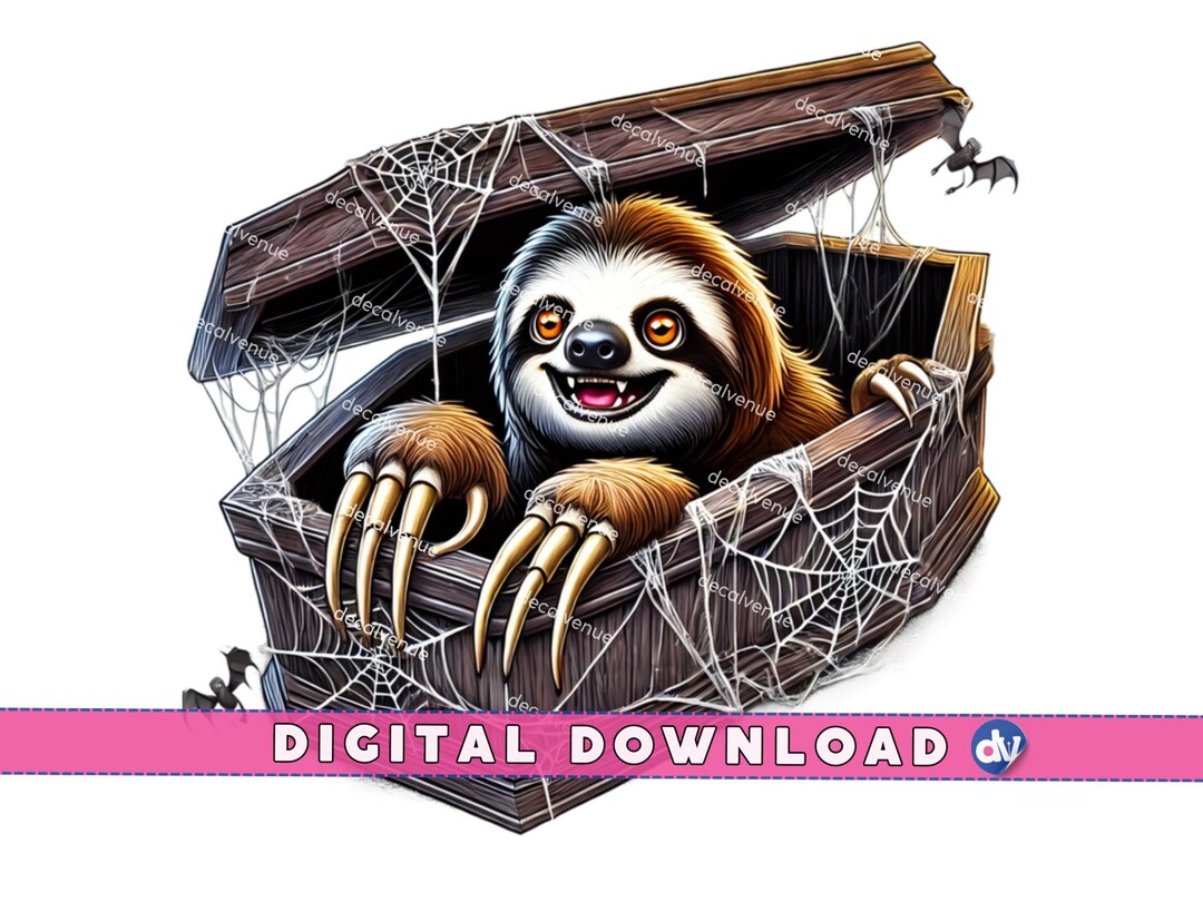 Halloween Sloth Peeking Out of Coffin PNG Digital Download Clipart ...