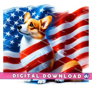 Patriotic Corgi Dog American Flag Stars Stripes PNG Digital Download ...