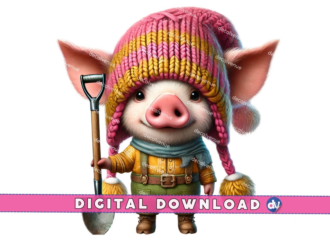 Pig Gnome PNG Clipart – Winter Hat, Shovel, Printable Art (digital ...