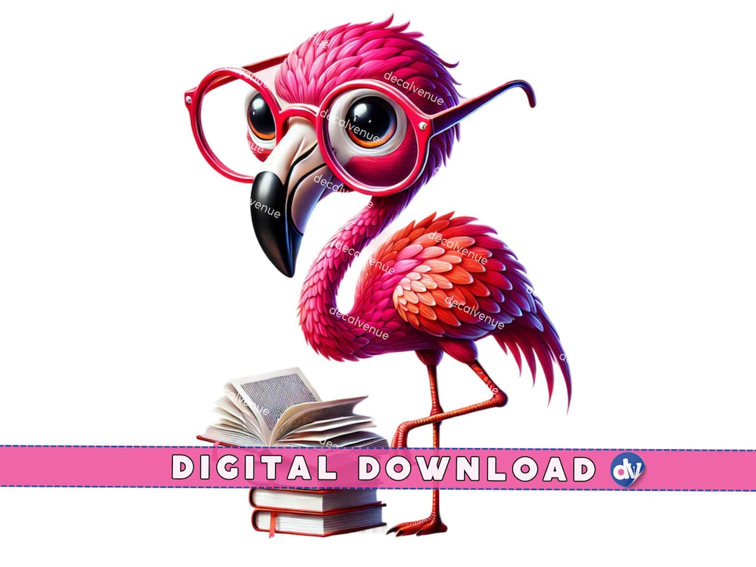Flamingo With Reading Glasses PNG: Printable Clipart (digital Download ...