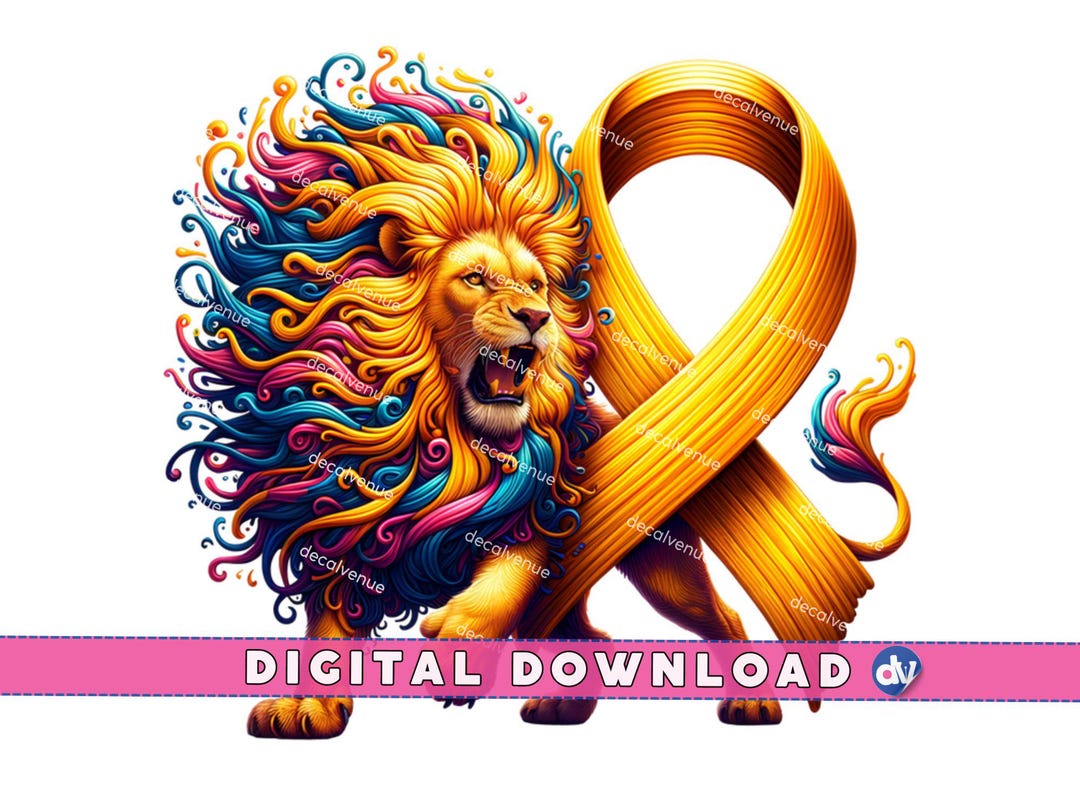 Lion Gold Ribbon Childhood Cancer Awareness PNG Digital Download ...