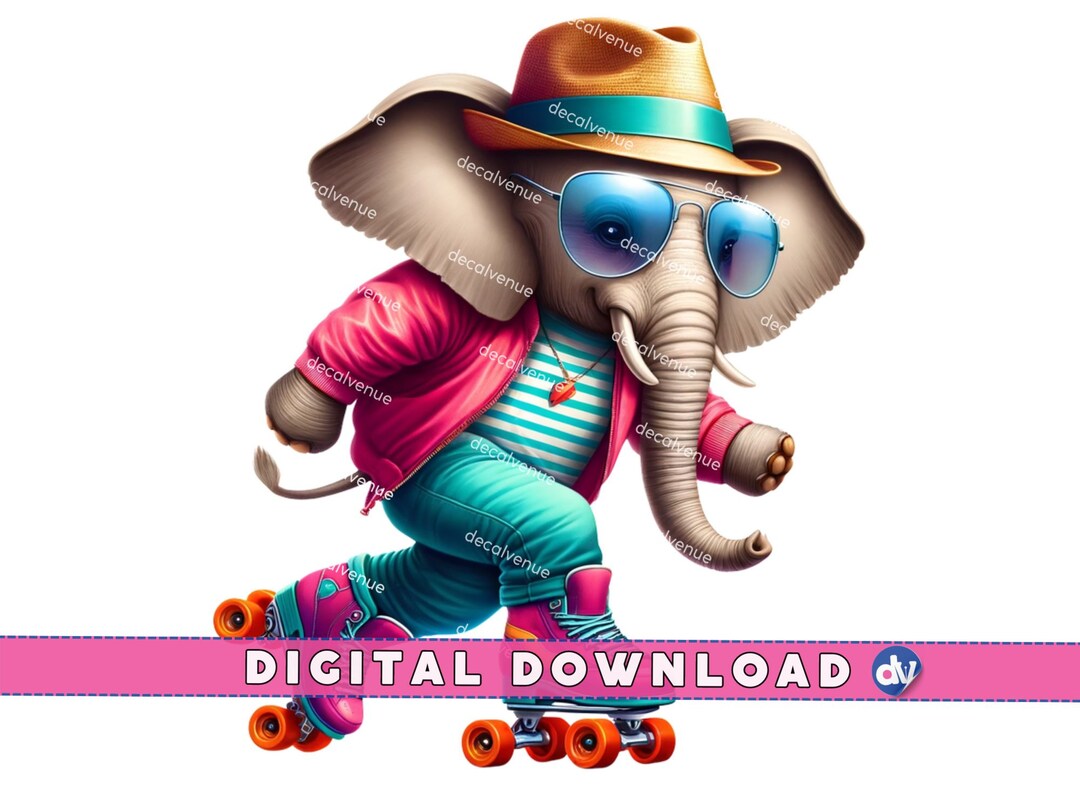 Roller Skating Elephant PNG: Fun Kids Room Art (digital Download) - Etsy