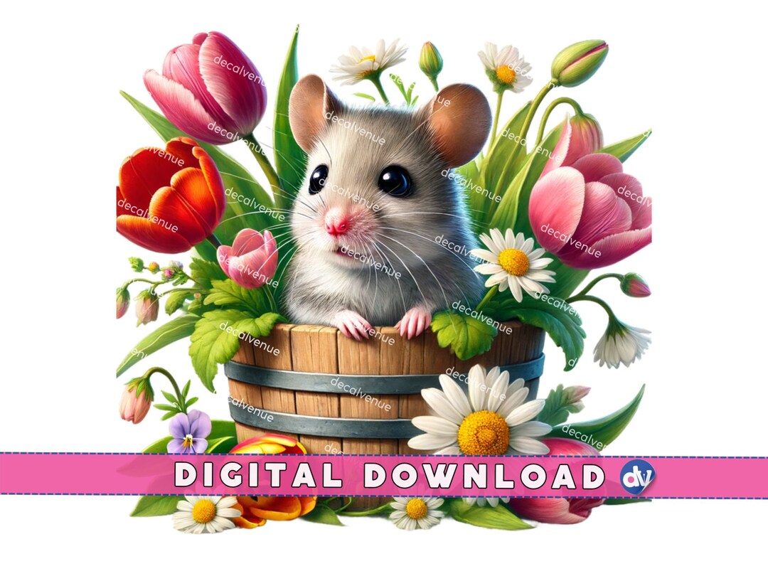 Mouse Peeking Out of Flower Pot PNG Digital Download Clipart ...