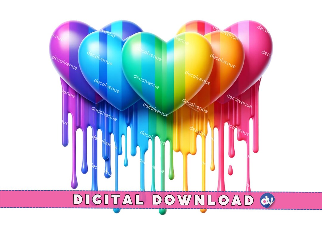 Rainbow Drip Hearts PNG, Pride Month Clipart (digital Download) - Etsy