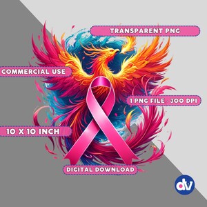 Pink Ribbon and Phoenix Breast Cancer PNG Digital Download Clipart ...
