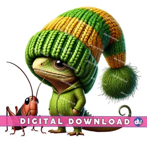 Lizard Gnome With Cricket PNG Digital Download Clipart Printable Art ...
