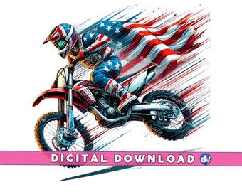 Patriotic Motocross Digital Clipart | USA American Flag Rider ...