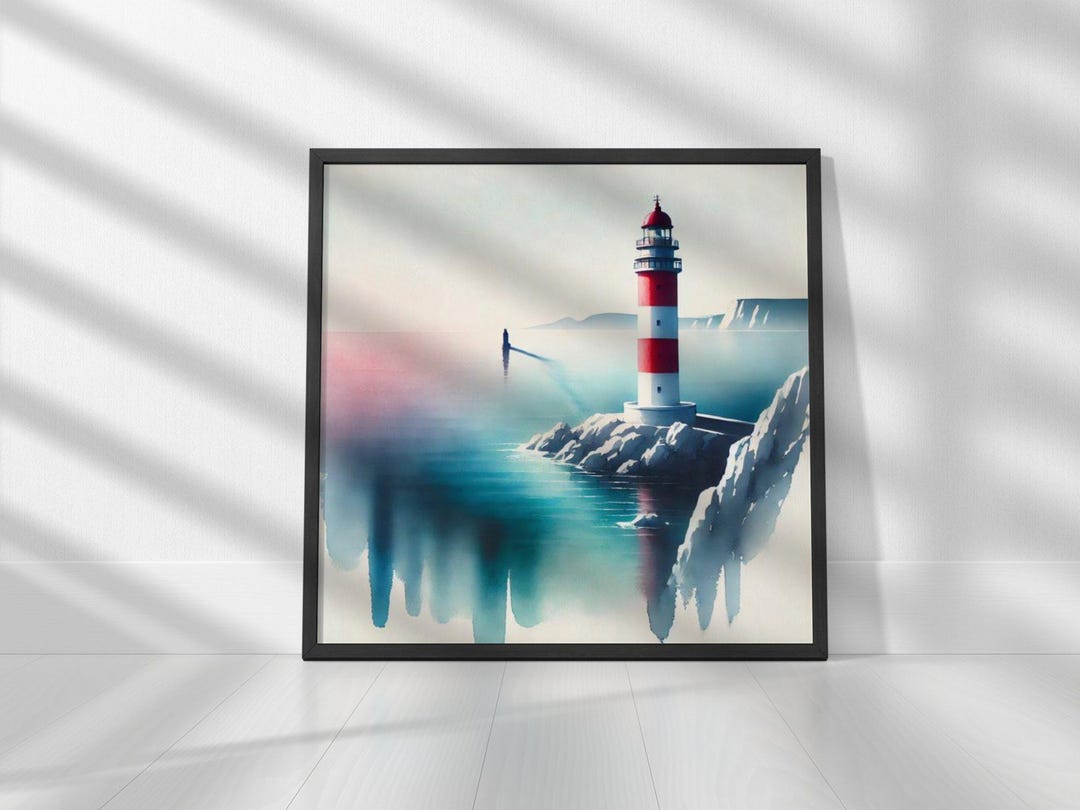 Lighthouse on the Cliff - Bohemian Watercolor Landscape Printable Art ...