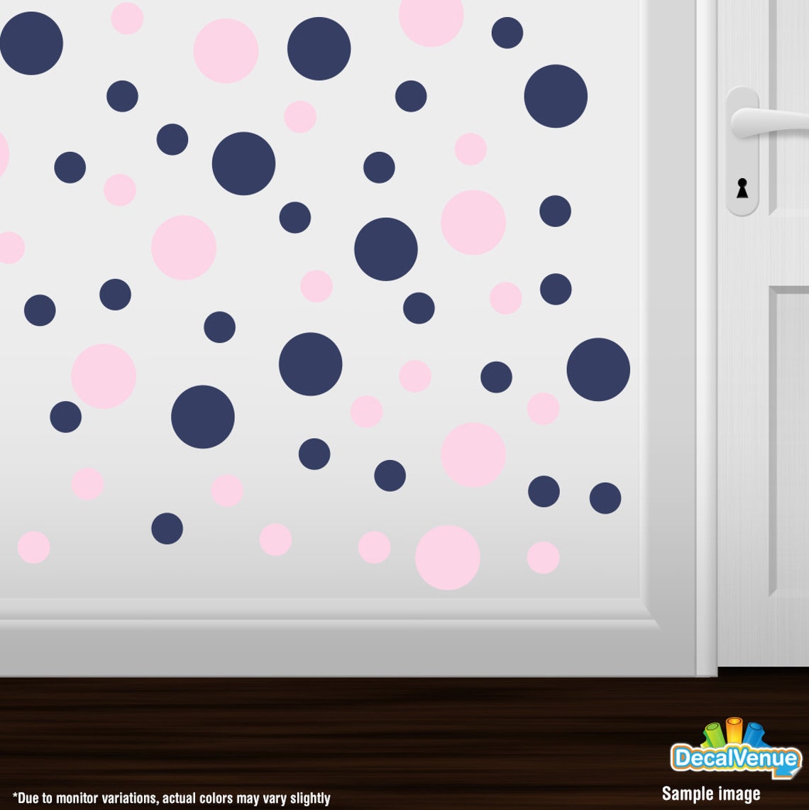 Baby Pink / Navy Blue Vinyl Polka Dot Wall Decals Circles - Etsy