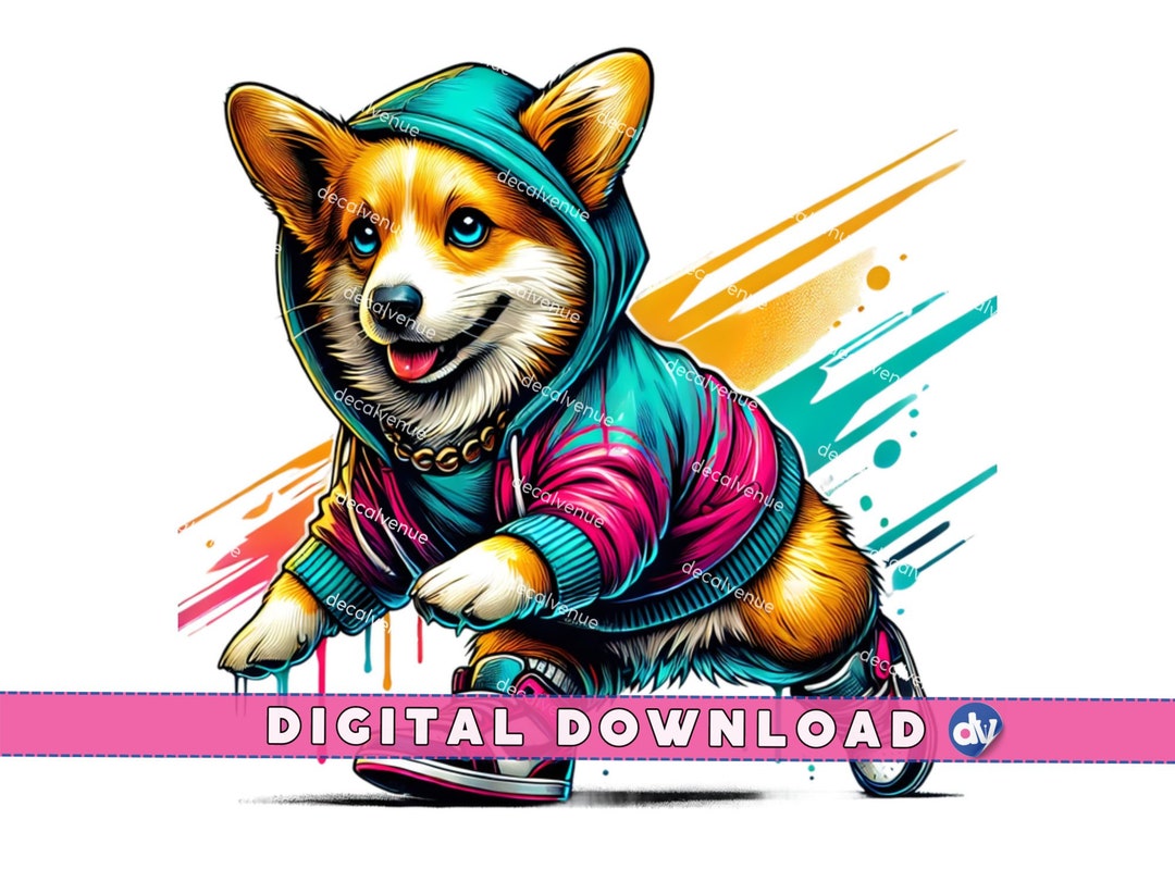 Hip Hop Corgi PNG – Urban Dog Clipart, Sublimation Design (digital ...