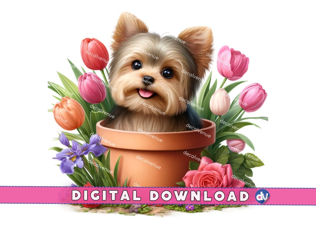 Yorkie Dog Flower Pot PNG – Floral Puppy Art (digital Download) - Etsy