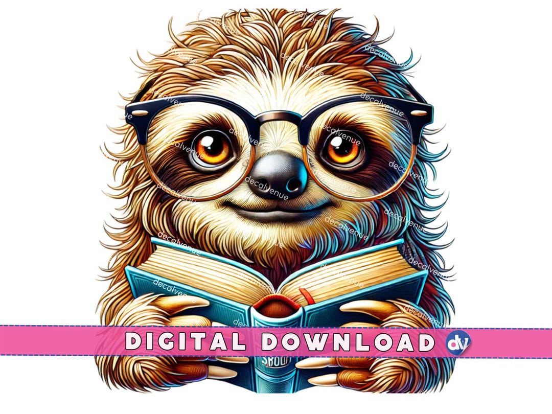 Sloth Reading Book Clipart: PNG Digital Download - Etsy
