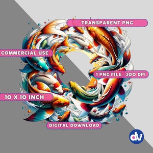 Koi Fish PNG Digital Download Clipart - Printable Art for Dtg Dtf ...