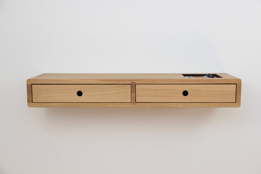 Floating Console Table With Drawers, Leather Tray Organizer, Entryway ...