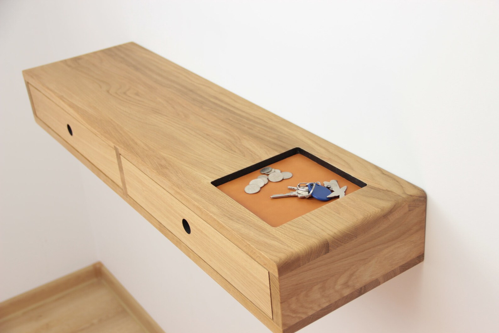 Floating Console Table With Drawers, Leather Tray Organizer, Entryway ...