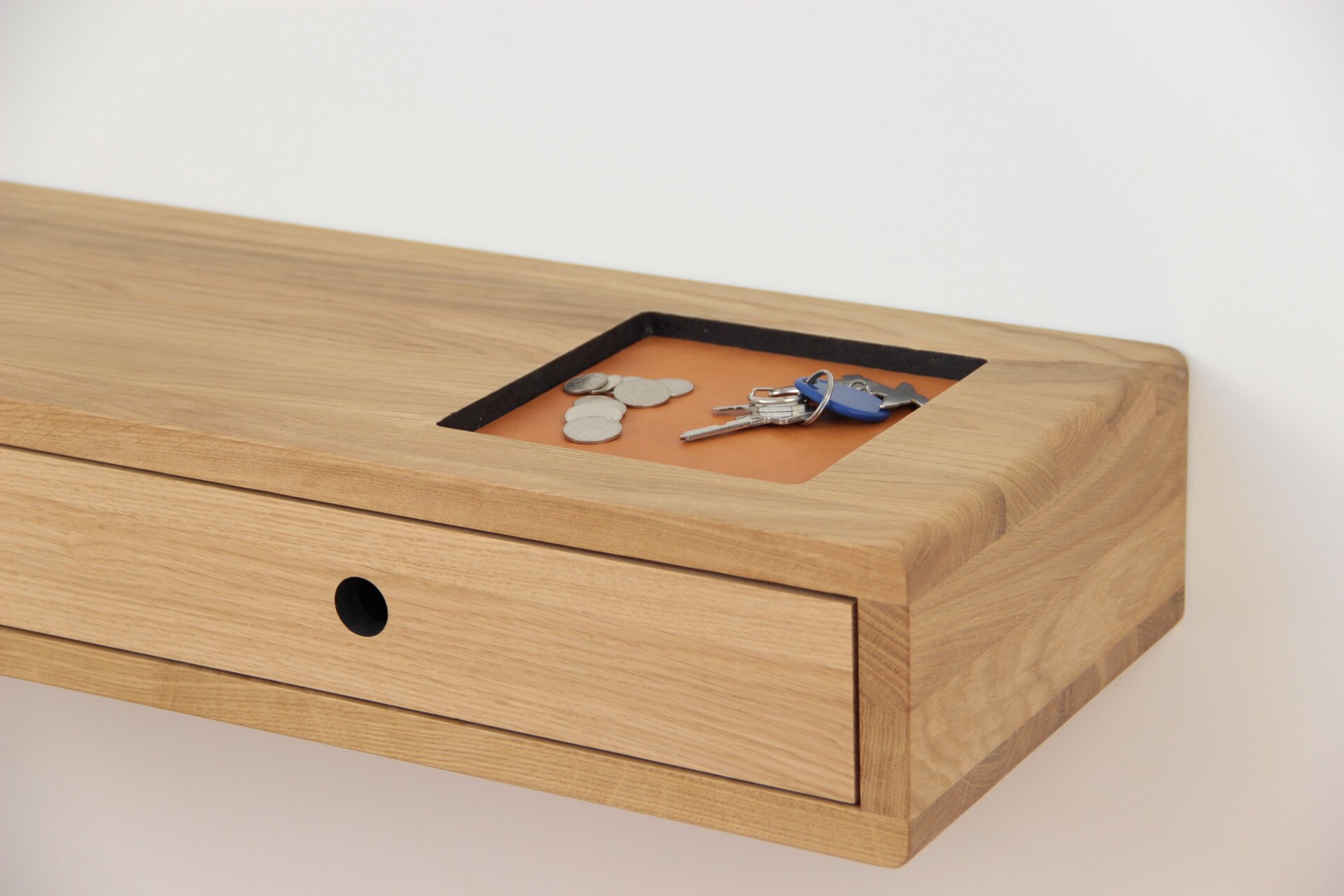 Floating Console Table With Drawers, Leather Tray Organizer, Entryway ...
