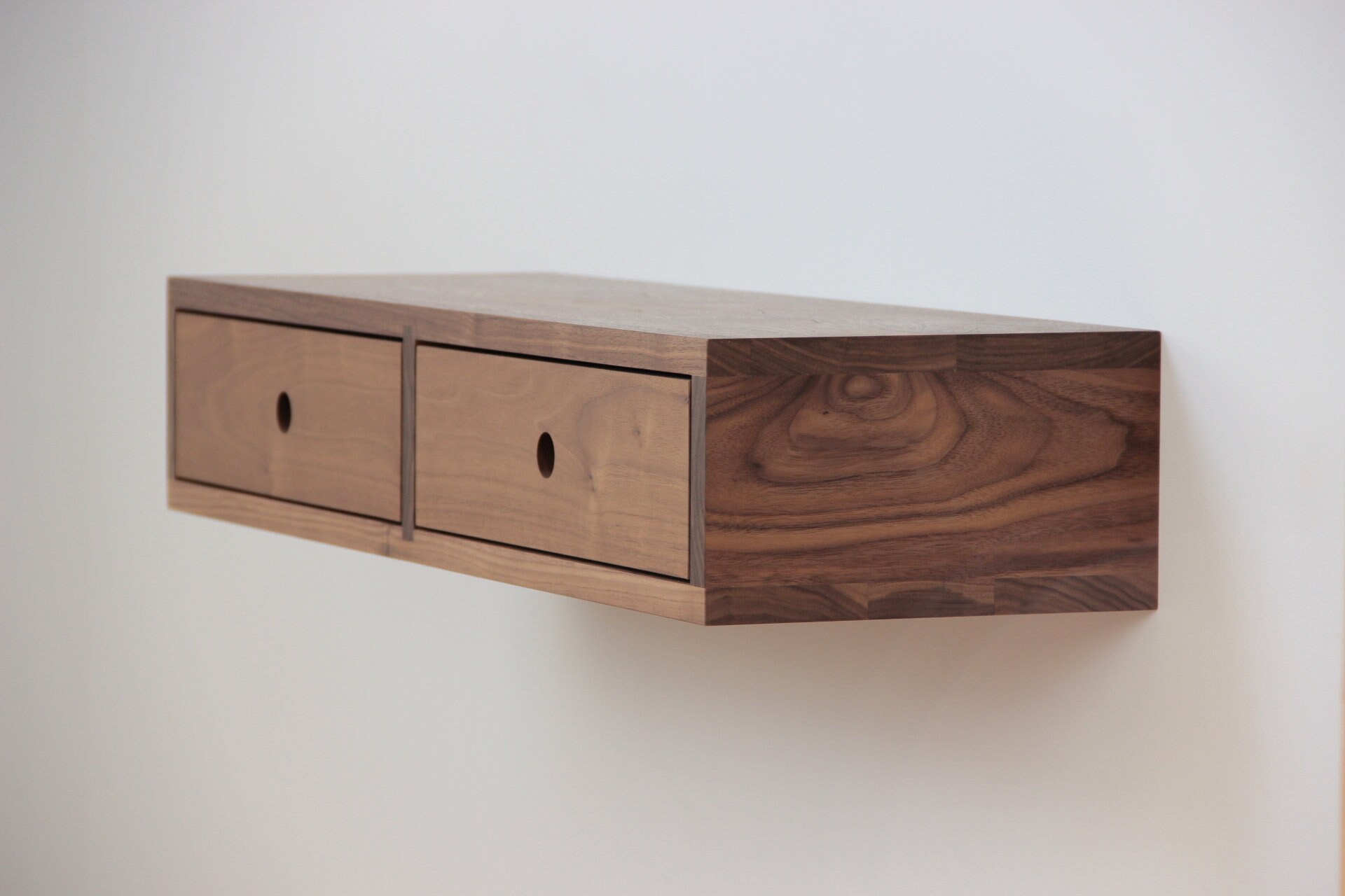 Walnut Floating Console Table With Two Drawers, Walnut Organizer ...