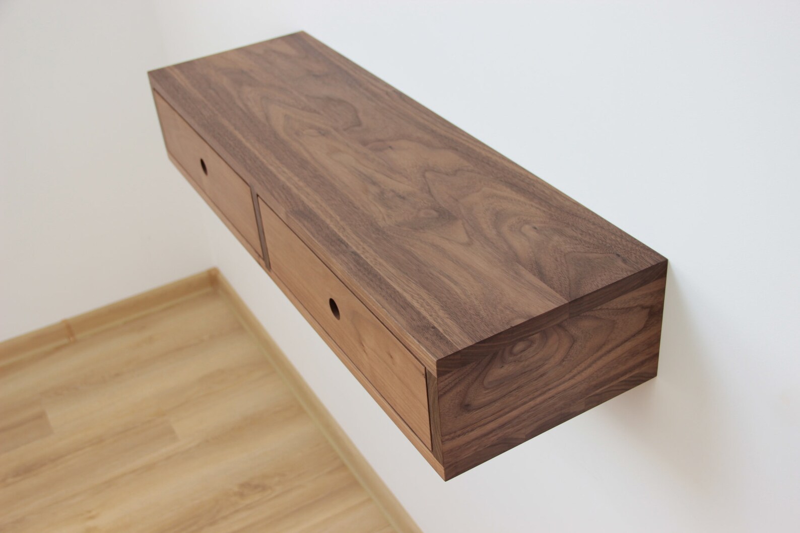 Walnut Floating Console Table With Two Drawers, Walnut Organizer ...