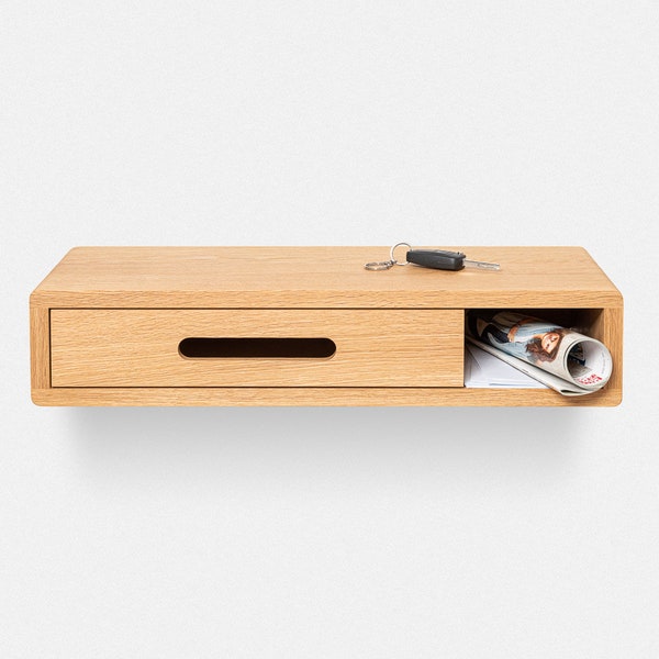 Walnut Floating Console Table With Two Drawers, Walnut Organizer ...