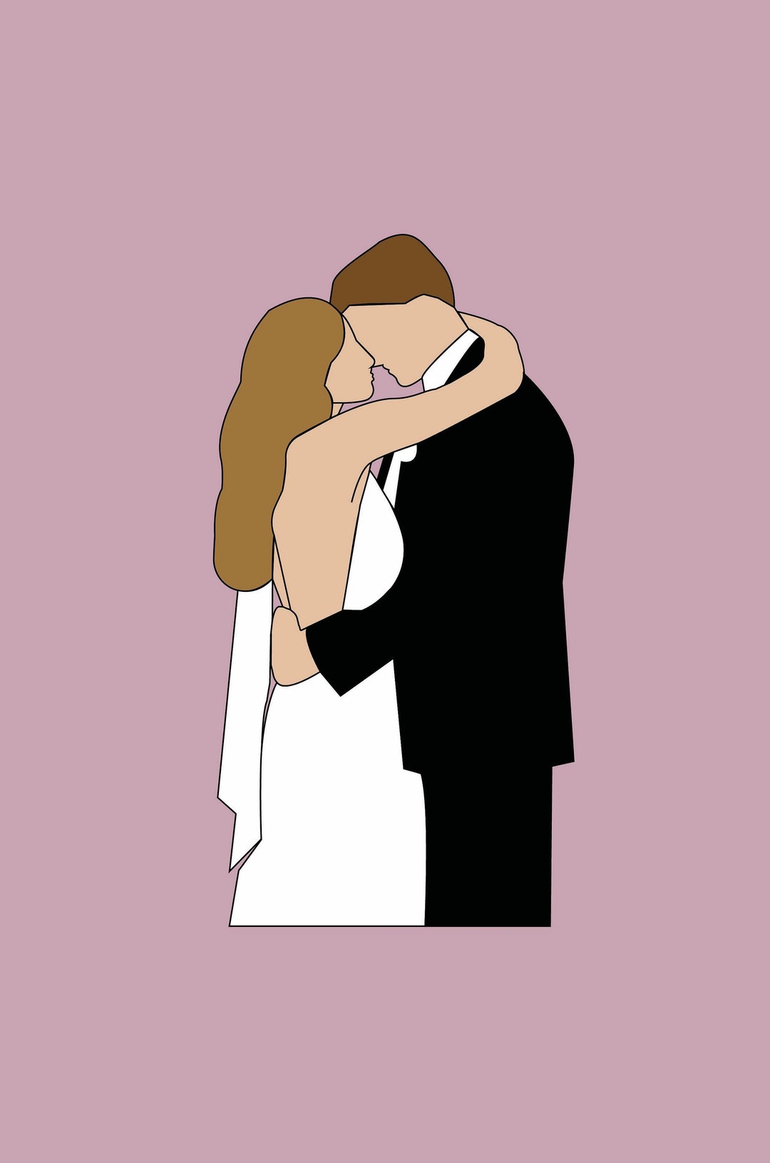 Personalised Couple Portrait From Photo, Couple Outline With Coloured ...