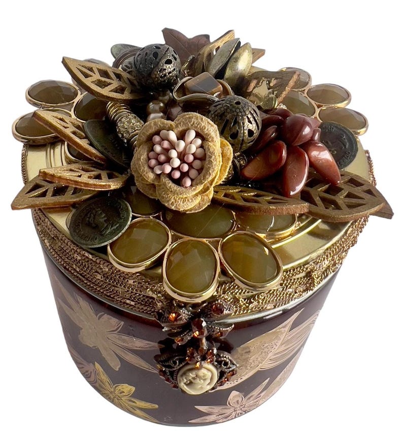Cameo Jeweled Glass Fancy Vanity Jar, Gold Jewel Encrusted Lid Vanity ...