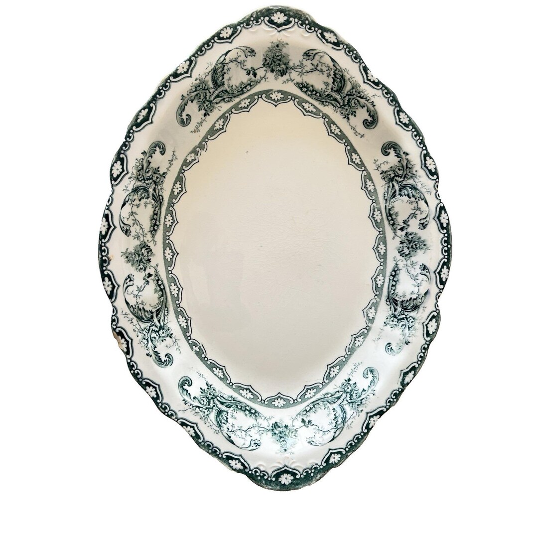 Upper Hanley 16” Platter Dorothy Green White Semi-porcelain Made in ...