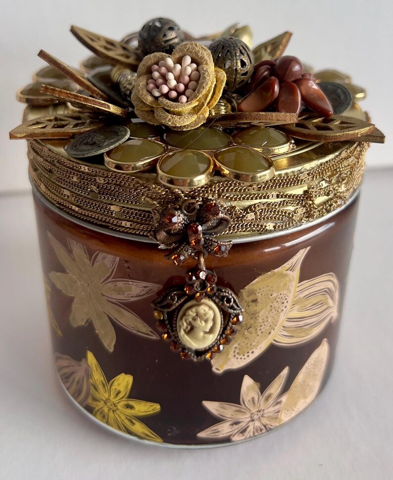 Cameo Jeweled Glass Fancy Vanity Jar, Gold Jewel Encrusted Lid Vanity ...