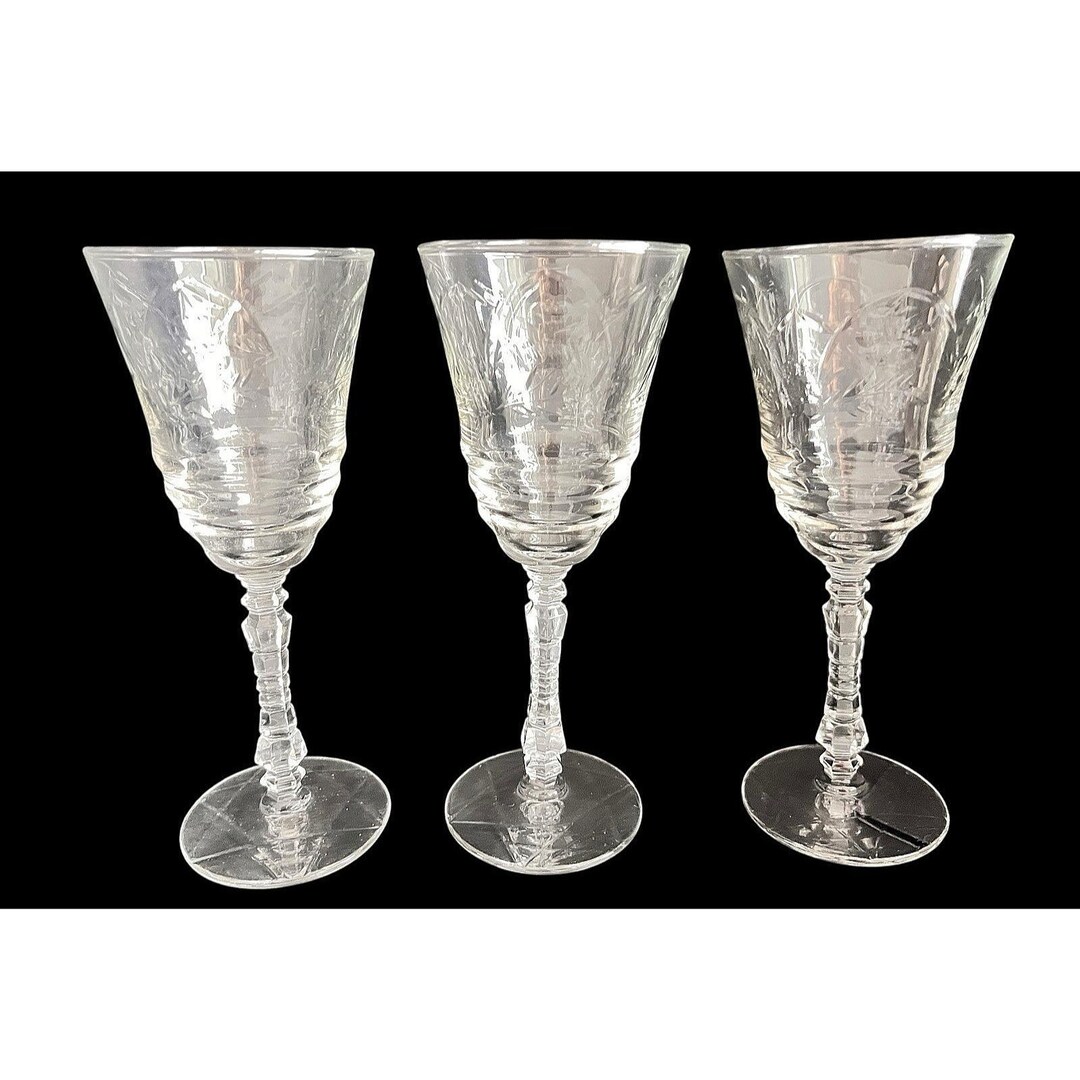 1950s Set/3 Libbey Rock Sharpe Water Goblets Normandy 3005 Stem 7-7/8”H ...