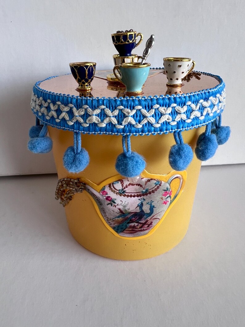 Tea Time Yellow Whimsical Decorative Container Tea Bag Storage Gift for ...