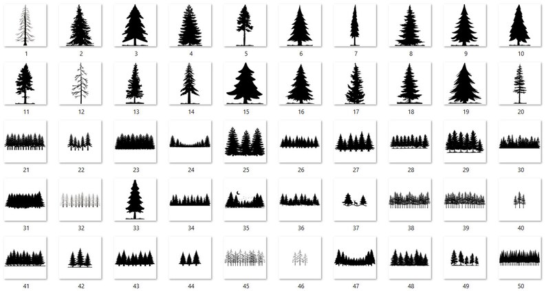 Pine Forest Tree SVG Bundle (50 Variations), Tree Silhouette, Nature ...