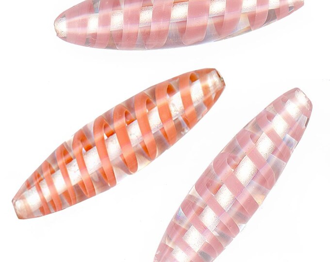 Vintage 28mm Oblong Beads With Pink or Peach Color Swirls Choose Color ...