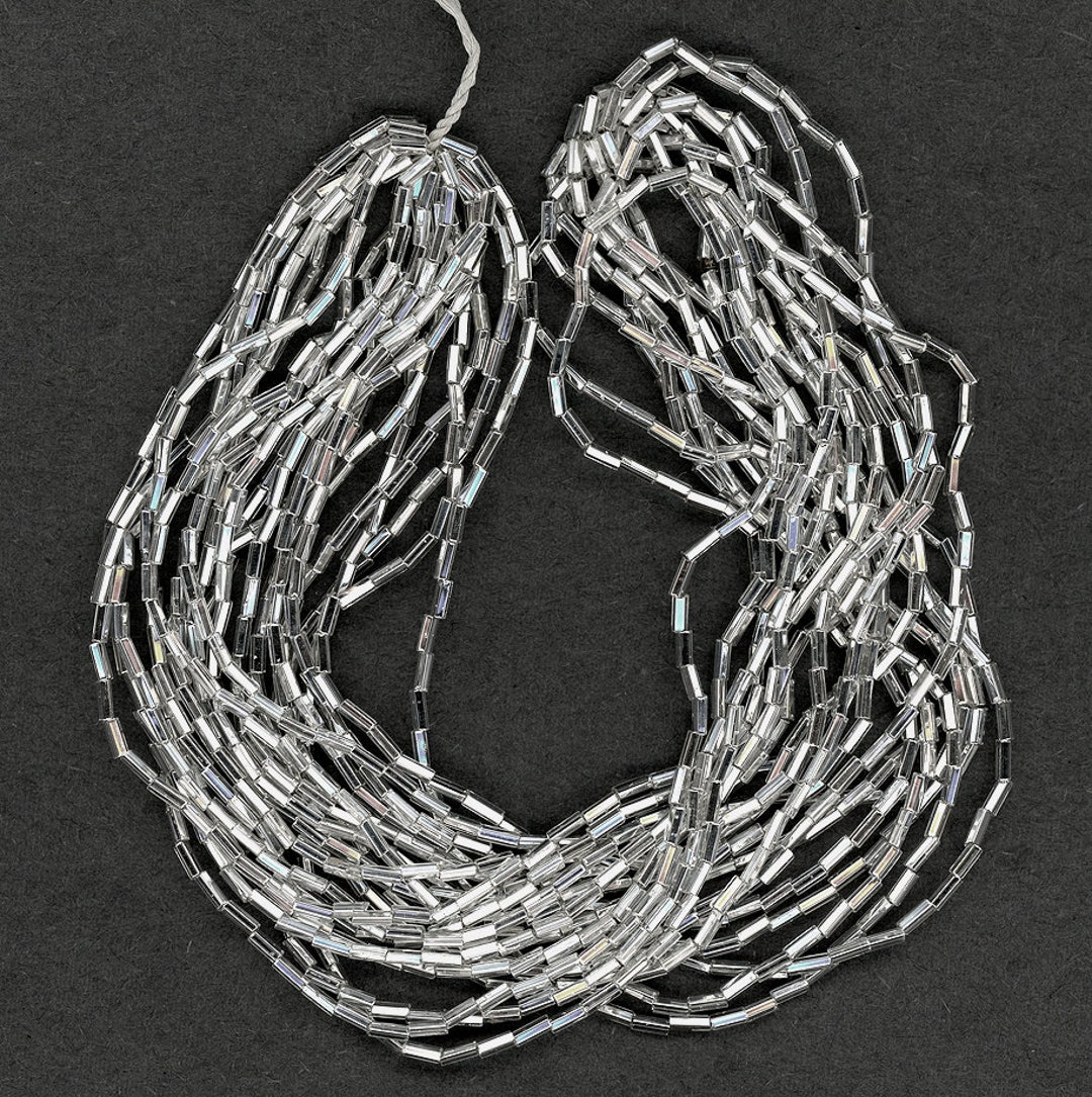 Vintage Silver Lined Bugle Beads Size 2 Clear Glass 10 Strand Hank 25 ...