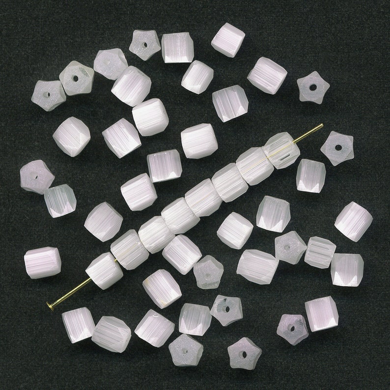 Vintage Atlas Beads 6mm Shimmering White Glass W/ Hint of Pink 50 Pcs ...