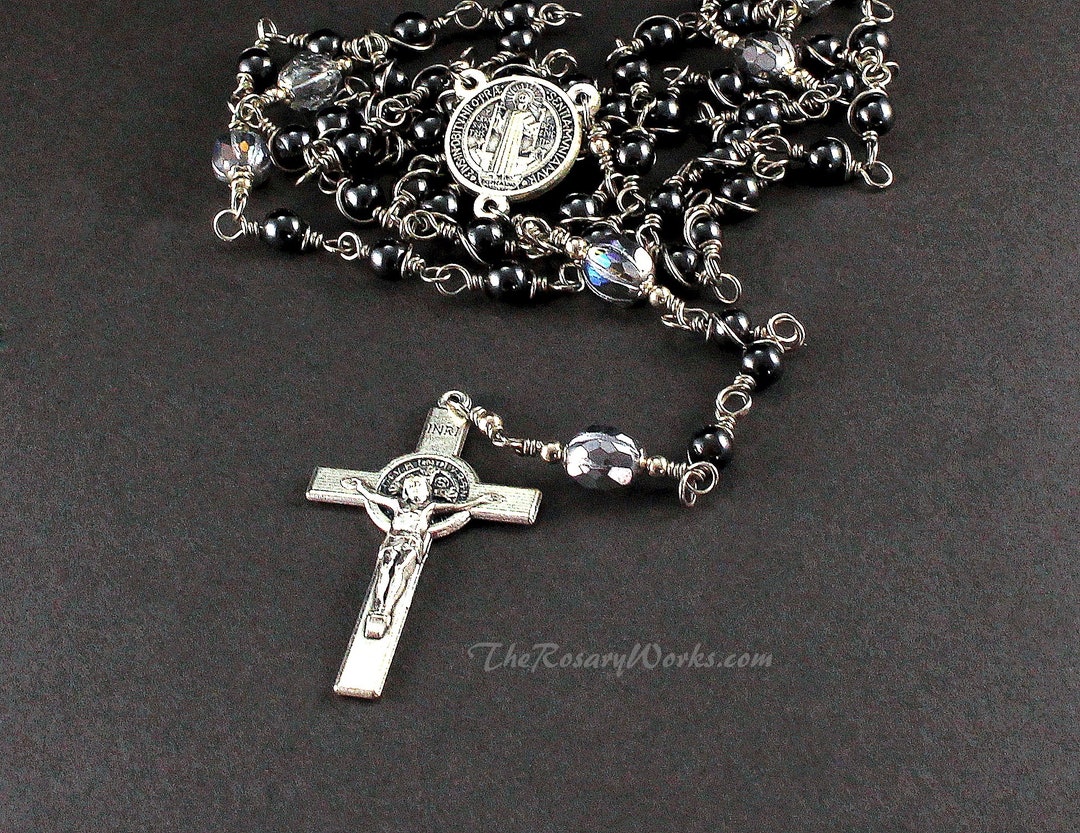 St Benedict Rosary Beads Hematite Gunmetal Black Protection From Evil ...