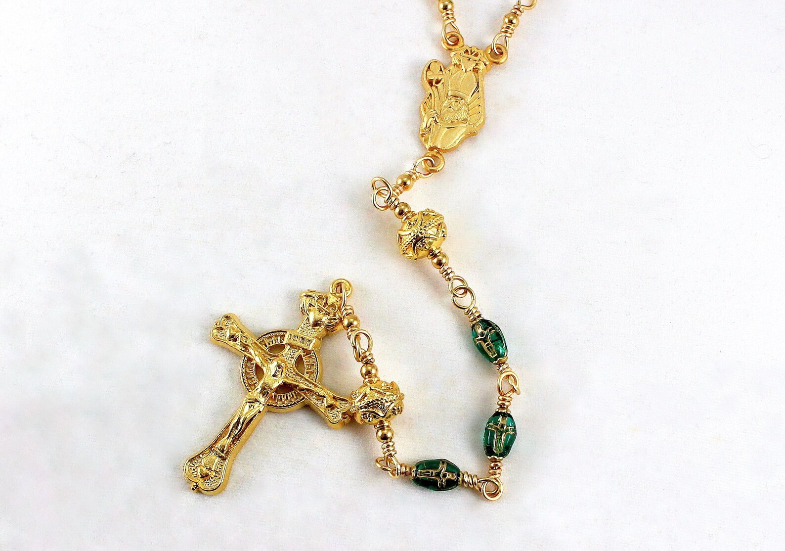 St Patrick Rosary Beads Irish Rosary Gold Finished Pewter Celtic ...