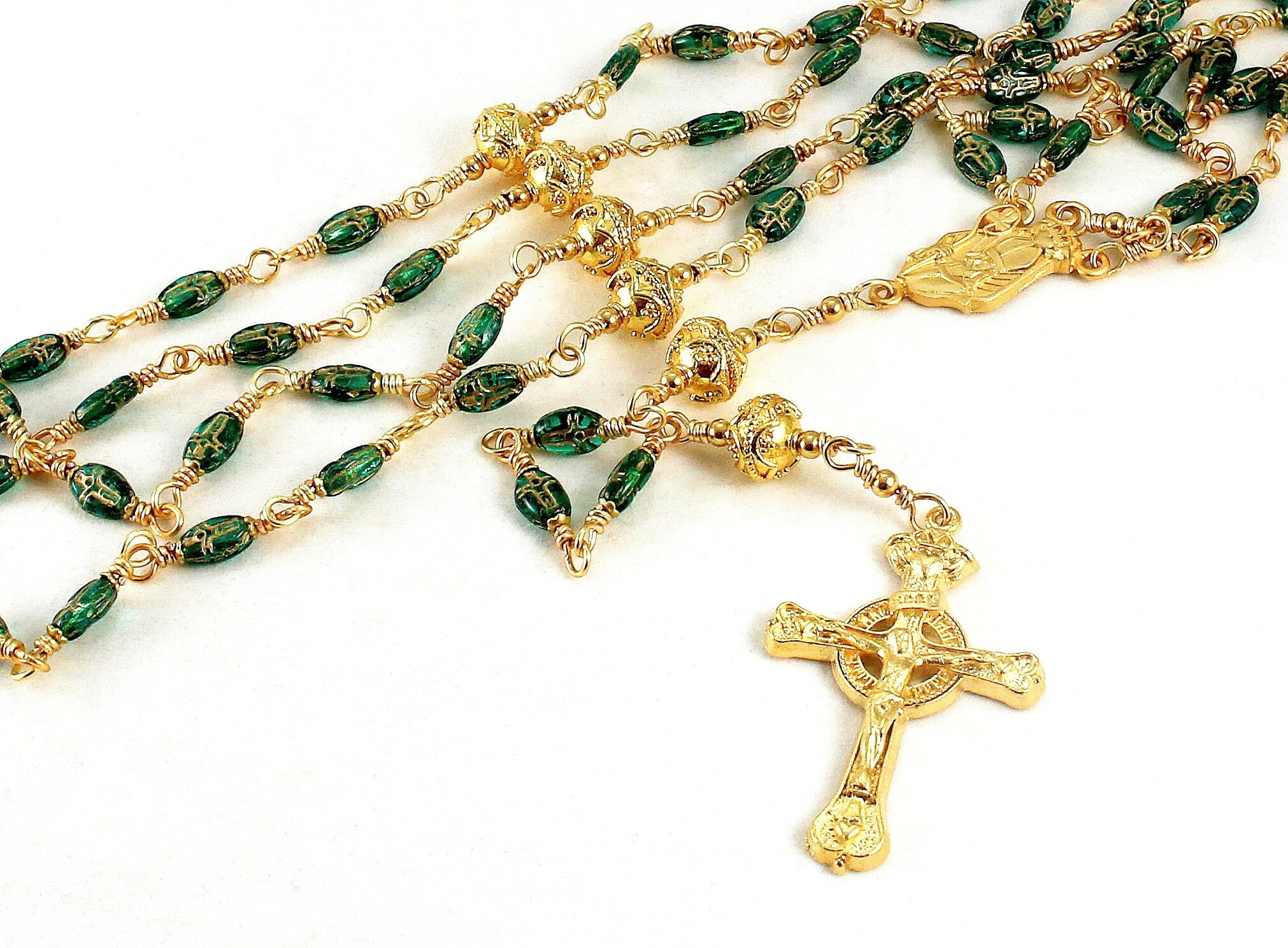 St Patrick Rosary Beads Irish Rosary Gold Finished Pewter Celtic ...