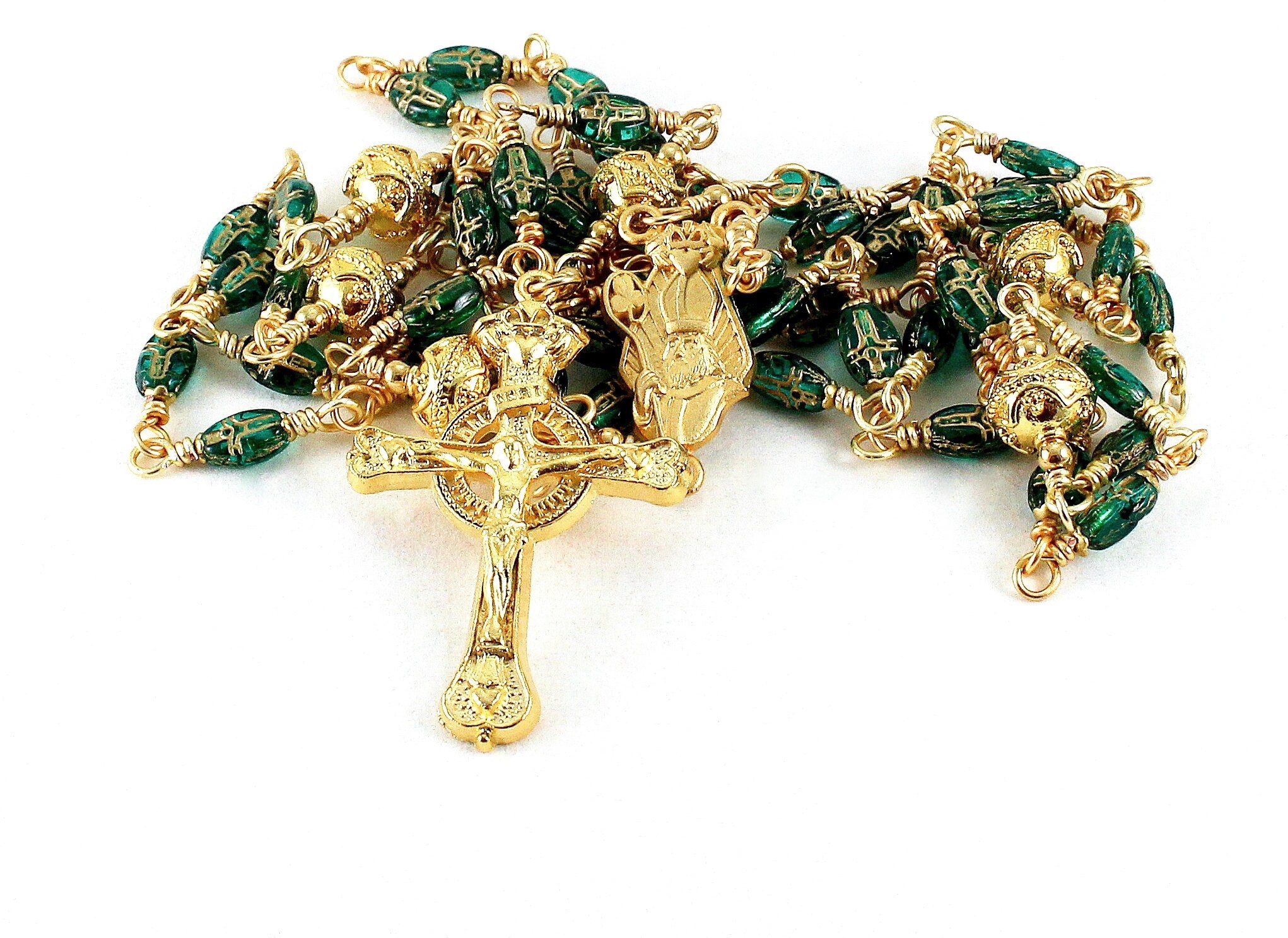 St Patrick Rosary Beads Irish Rosary Gold Finished Pewter Celtic ...