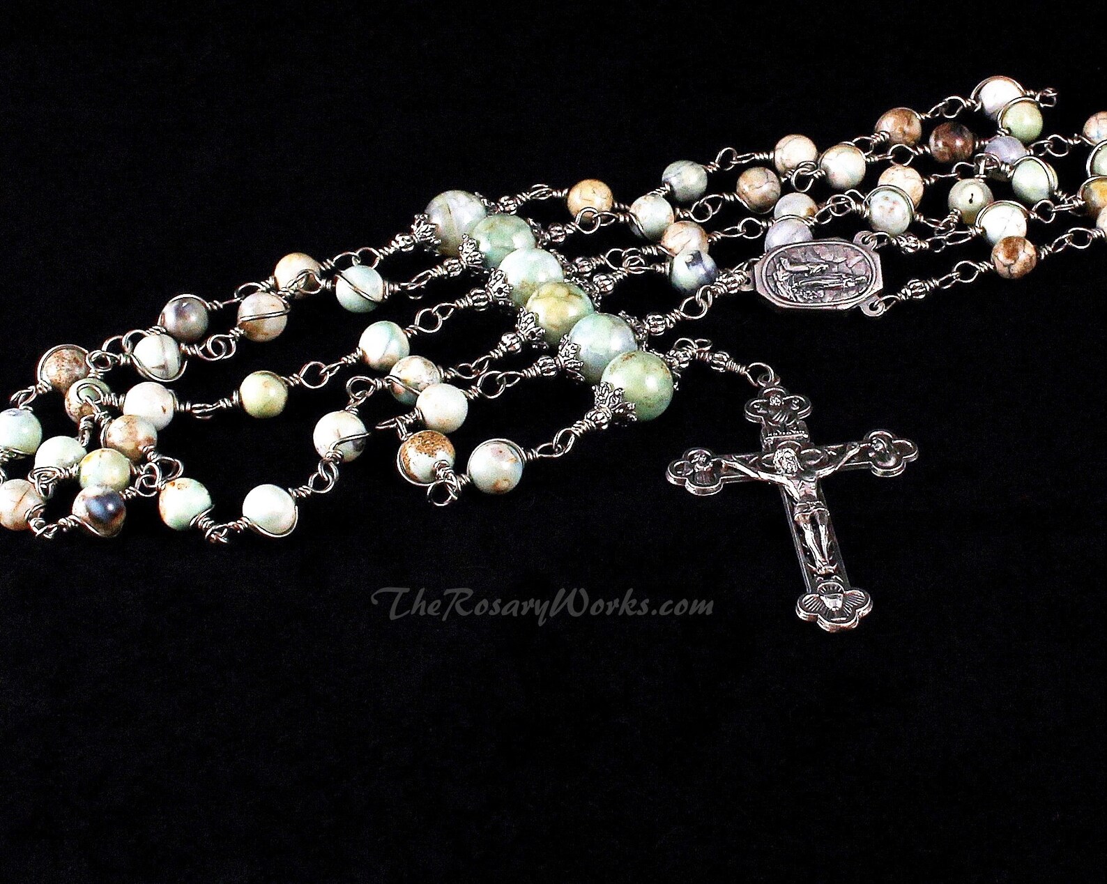 Our Lady of Lourdes Rosary Beads St Bernadette Aqua Green Blue White ...