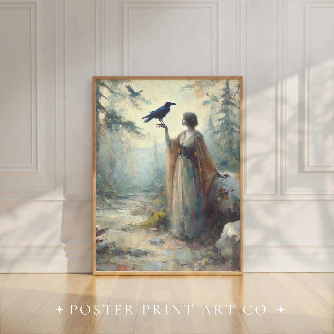 Witch and Raven Painting, Witch Poster, Halloween Print, Witch Core ...