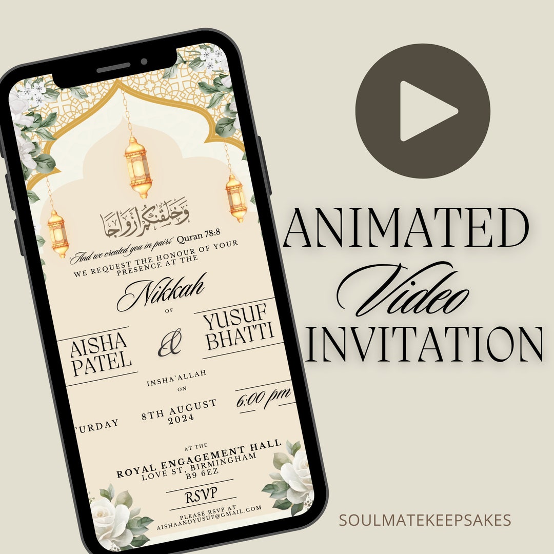 Muslim Wedding Invitation Digital Video, Custom Animated Nikah Invite ...