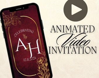 Digital Muslim Wedding Invitation Template, Electronic Burgundy Maroon ...