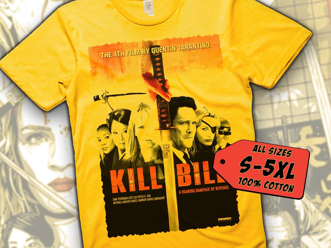 Kill Bill V29 T Shirt Movie Poster Print Yellow Color Shirt 100% Cotton ...