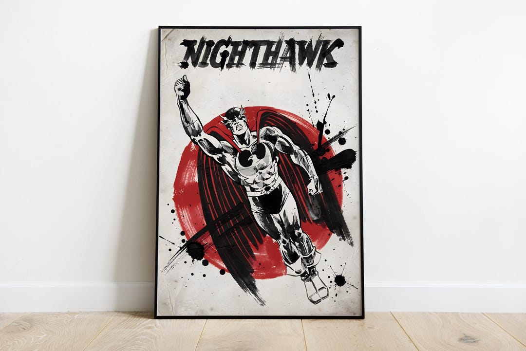 Nighthawk - X-men Poster – Sumi-e Ink Painting Style, Comic Superhero ...