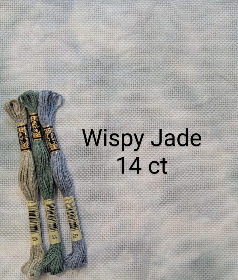 Wispy Jade Hand Dyed Aida Cloth, 14/16/18 Count, Blue Green Cross ...