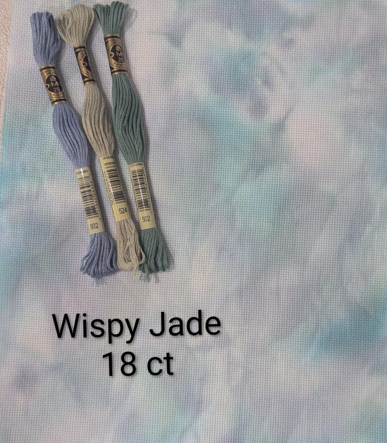 Wispy Jade Hand Dyed Aida Cloth, 14/16/18 Count, Blue Green Cross ...