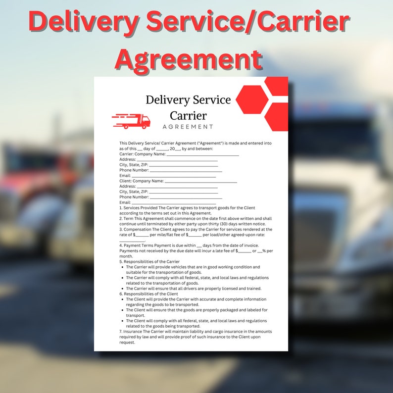 Delivery Service Agreement, Service Terms and Conditions ,service ...